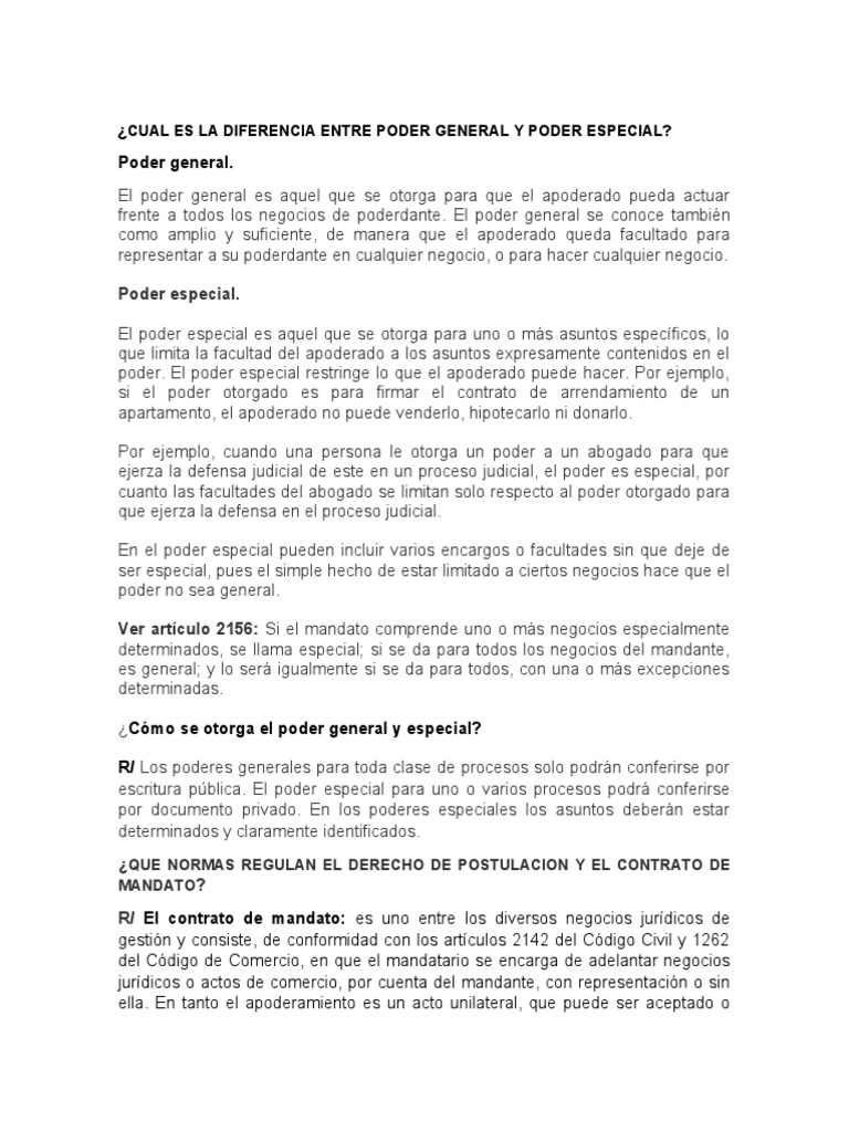 Diferencia Entre Poder General y Poder Especial | PDF | Demanda ...