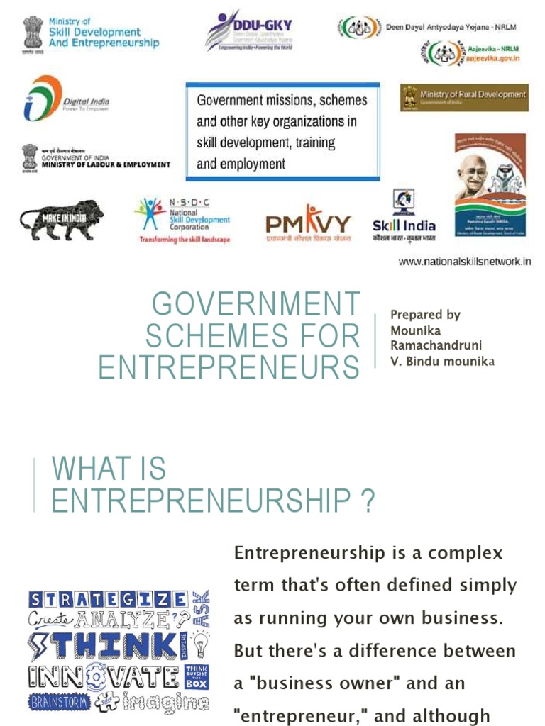 Government Schemes to Promote Entrepreneurship in India | PDF ...