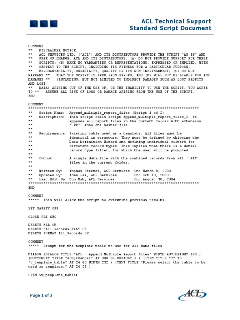 ACL Technical Support Standard Script Document: Page 1 of 3 | Download ...