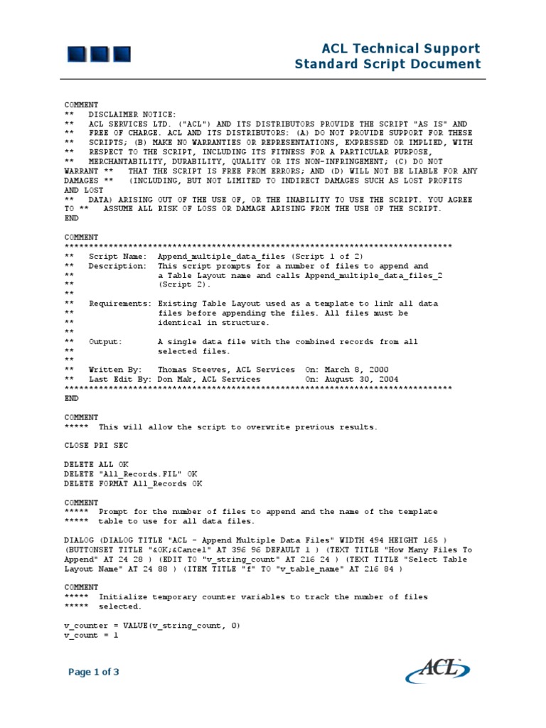 ACL Technical Support Standard Script Document: Page 1 of 3 | PDF ...