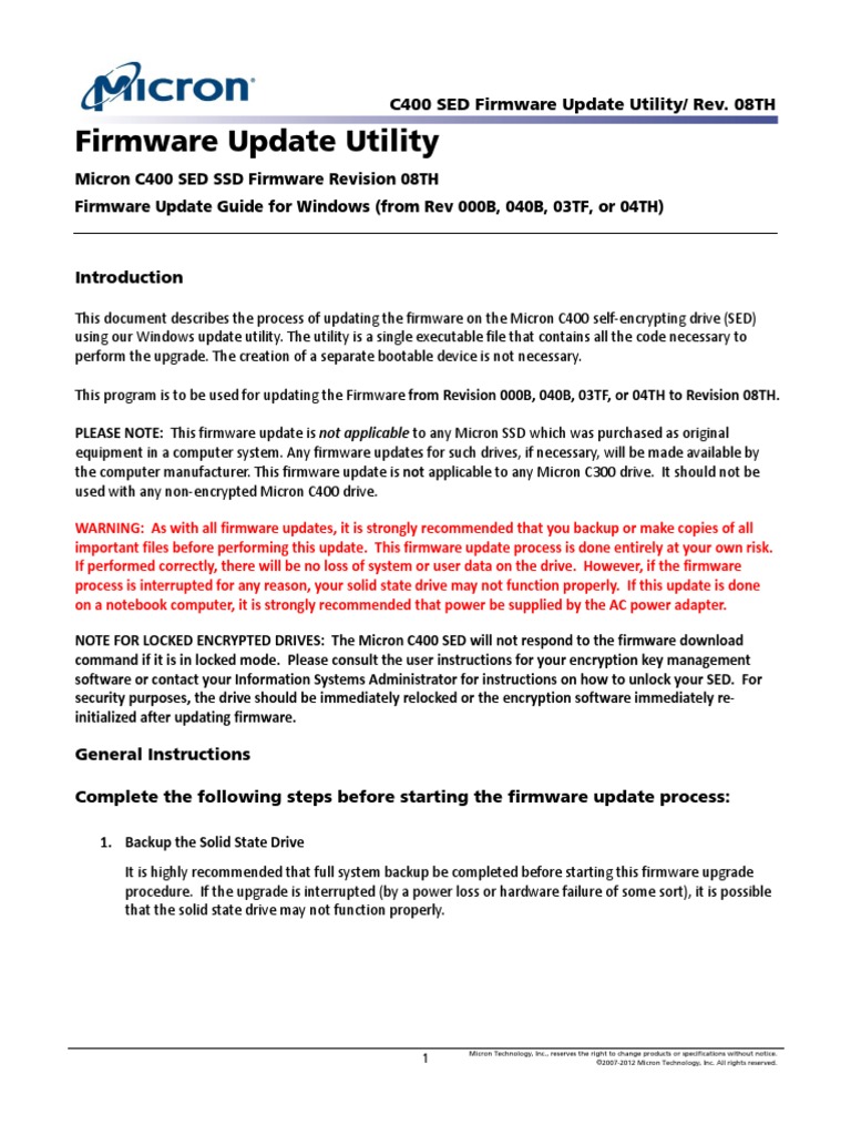 c400 Sed Rev08TH Firmware Update Utility | PDF | Solid State Drive ...