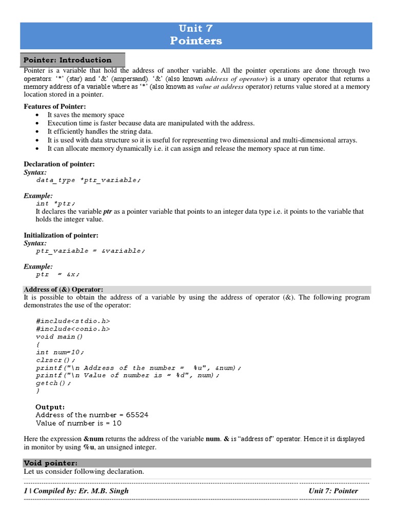 Unit 7 Pointers | PDF | Pointer (Computer Programming) | Variable (Computer Science)