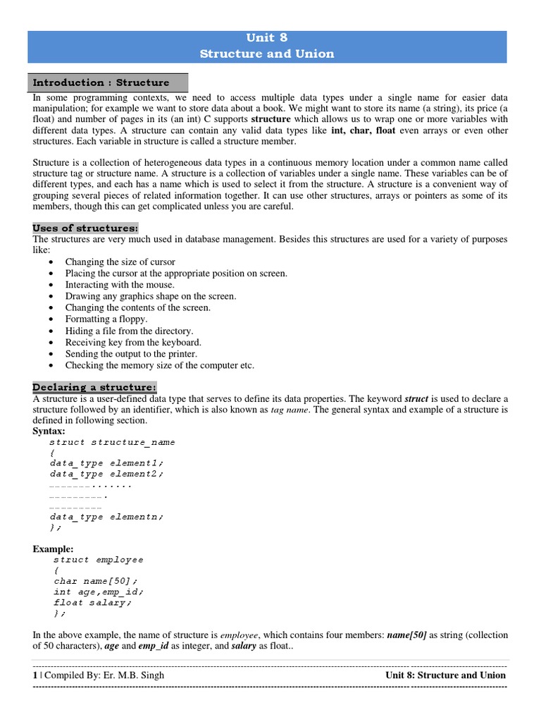 Unit 8 Structure and Union | PDF | Pointer (Computer Programming ...