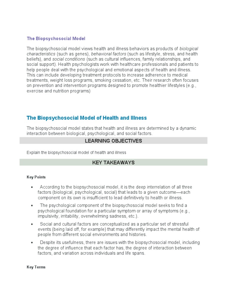 The Biopsychosocial Model | PDF | Psychology | Mental Disorder