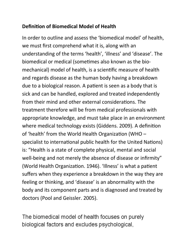 Definition of Biomedical Model of Health | PDF | Mental Disorder ...