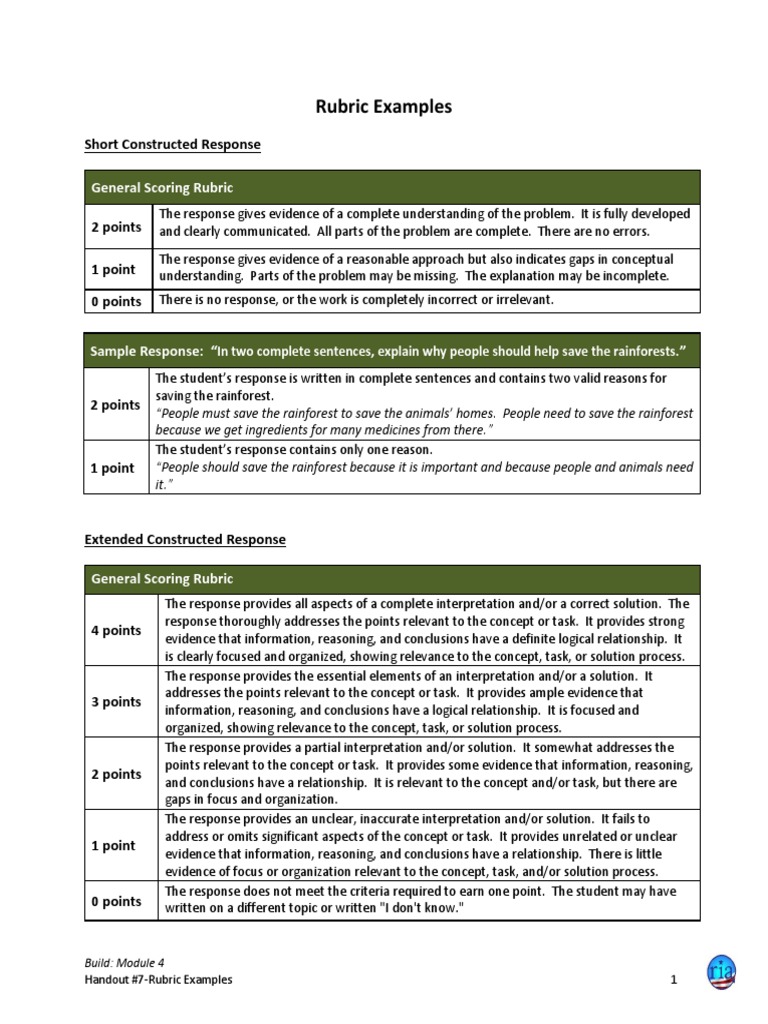 Rubric For Short Responses | PDF | Hypothesis | Reason