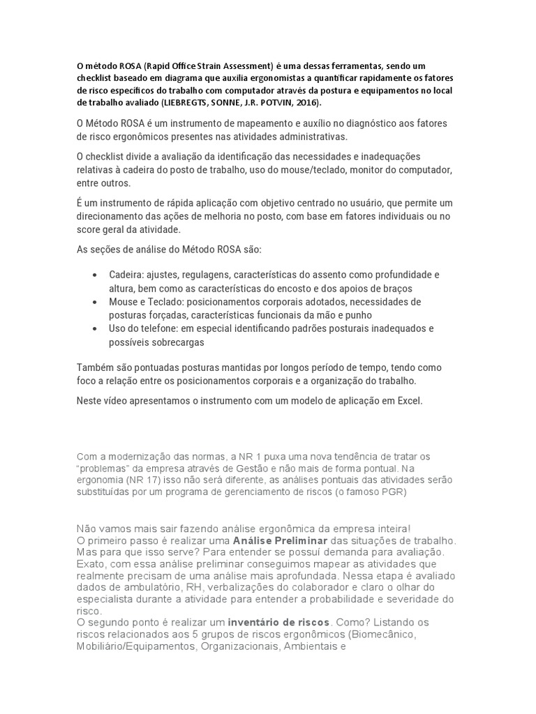 O Método ROSA | PDF | Fatores humanos e Ergonomia | Gestão de recursos ...