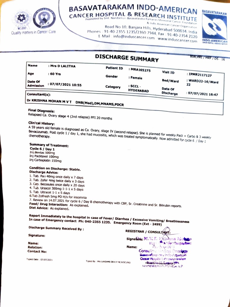 7-7-2021 Previous Discharge Summary | PDF | Neoplasms | Diseases And ...