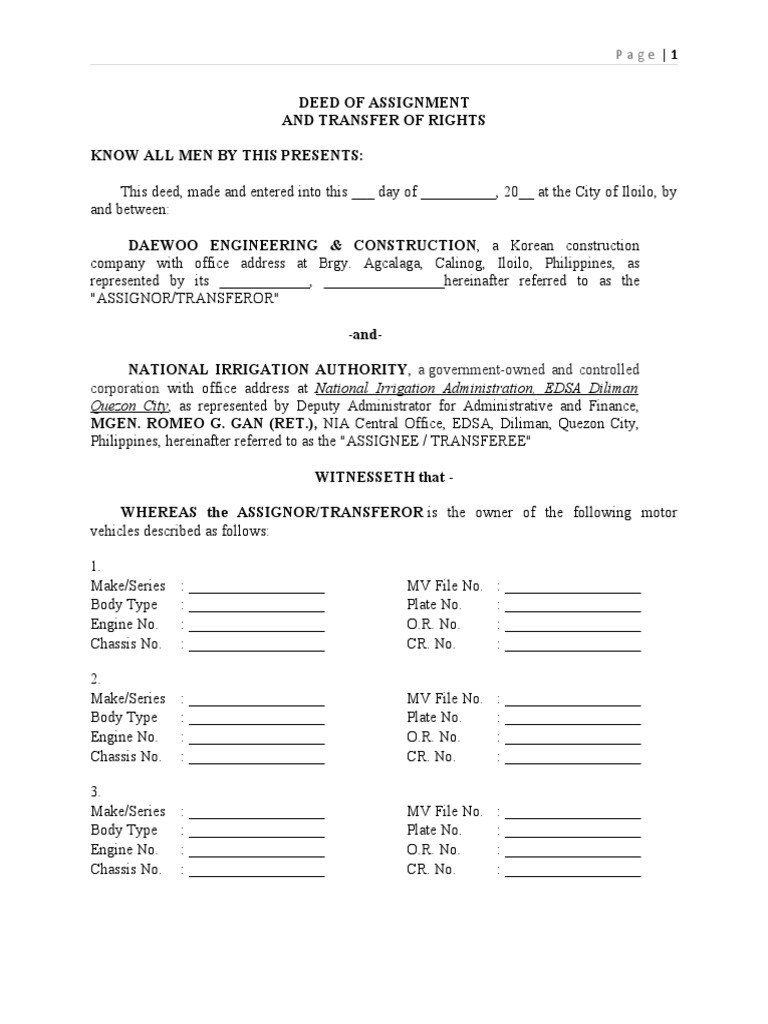DEED OF ASSIGNMENT and Transfer of Rights (EDITED) (Final) | PDF ...