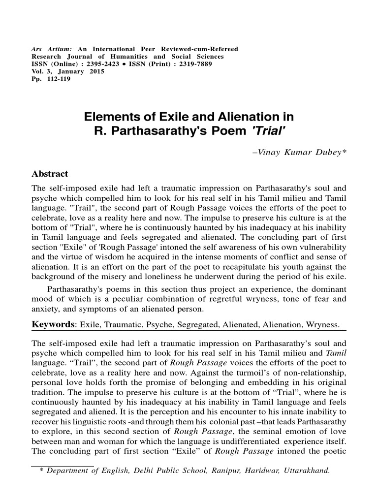 Elements of Exile and Alienation in R. Parthasarathy's Poem: 'Trial ...