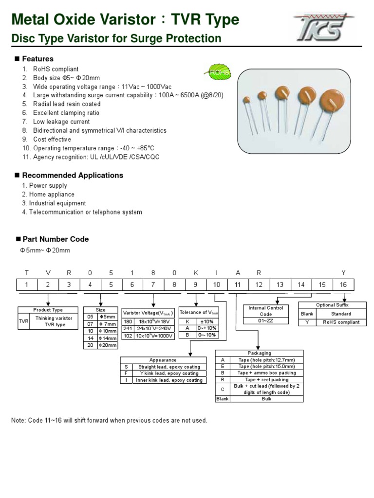 Varistores TVR | PDF | Power (Physics) | Components