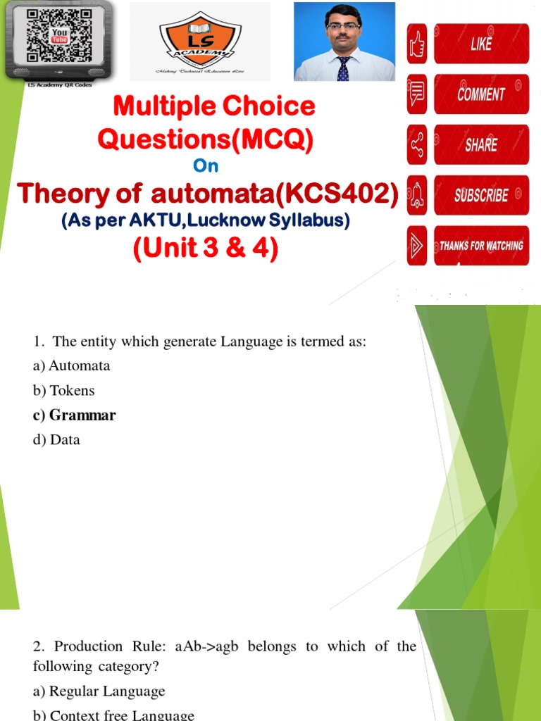 MCQ On TAFLas Per AKTU Syllabus (Unit 3 and 4) ) | PDF | Computer ...