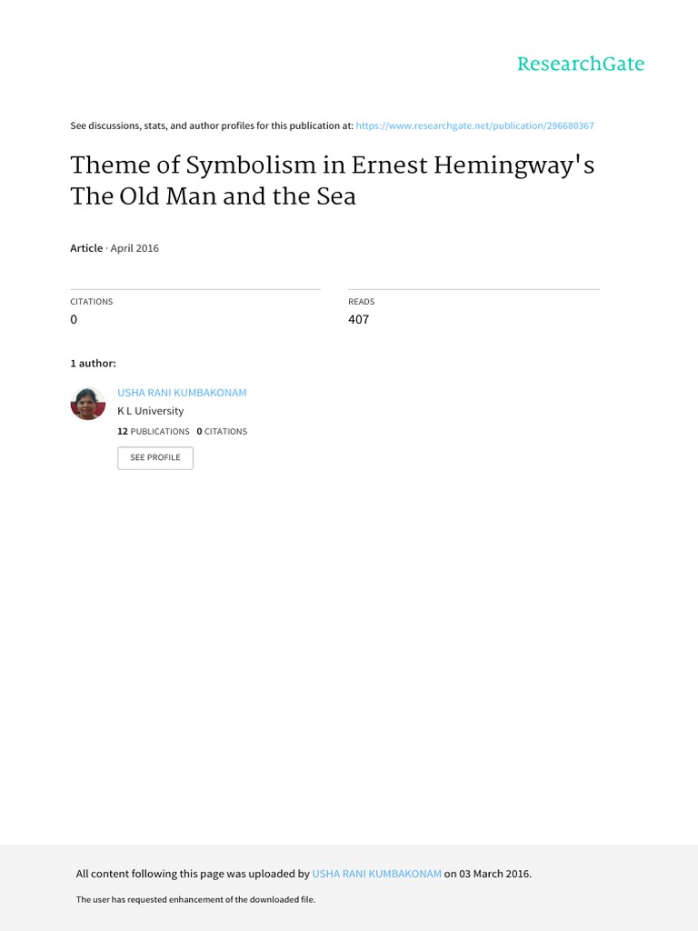 Theme of Symbolism in Ernest Hemingway's The Old Man and The Sea | PDF