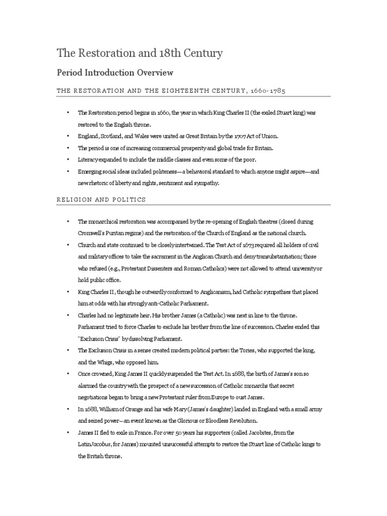 Restoration and 18th Century | PDF | Poetry | English Literature