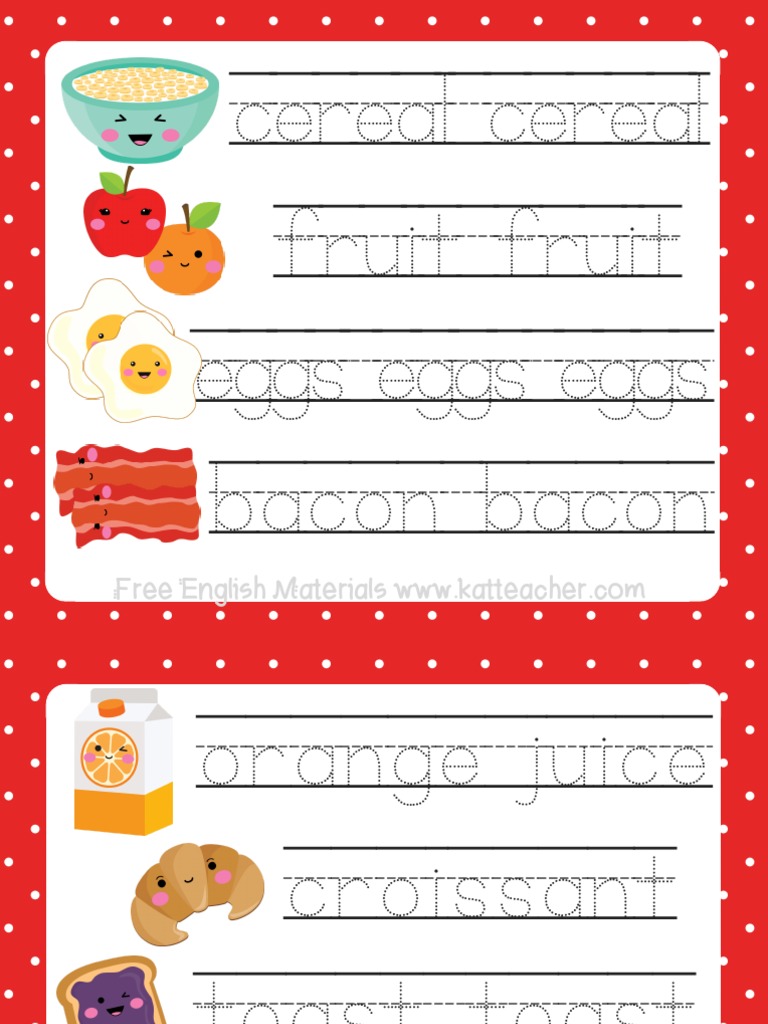 Breakfast Writing Practice | PDF