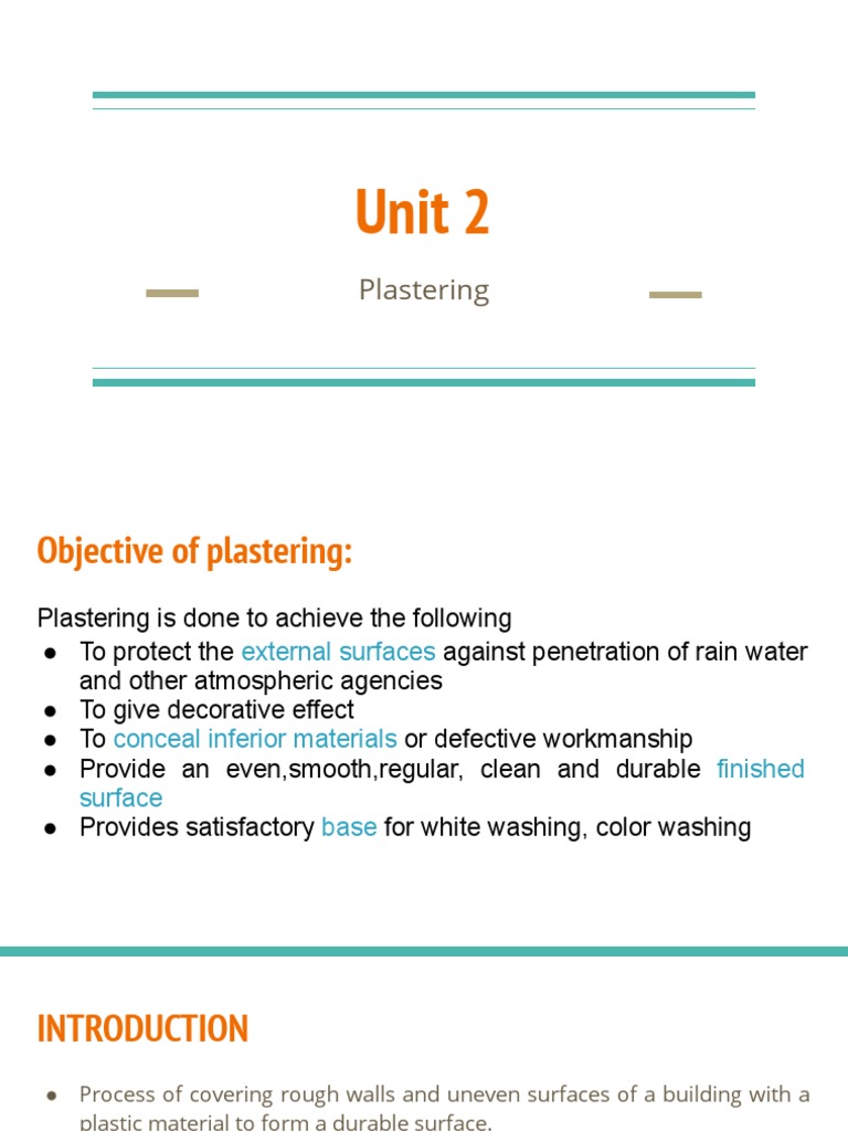 Unit 2 Plastering | PDF | Plaster | Cement
