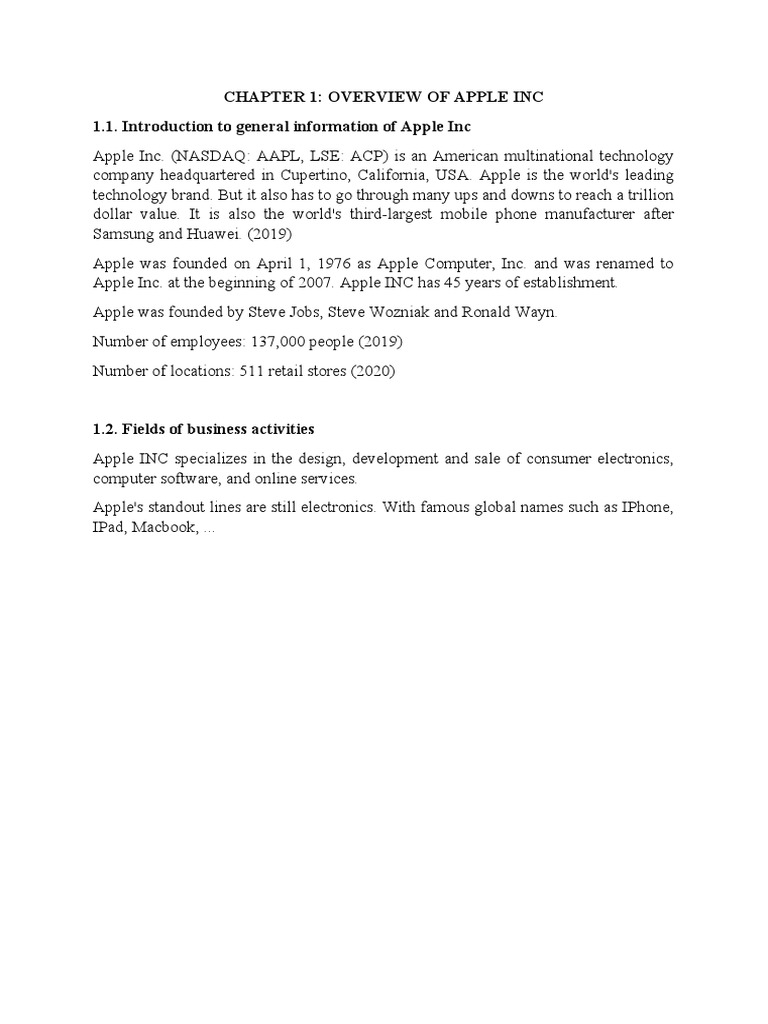 Chapter 1: Overview of Apple Inc 1.1. Introduction To General ...