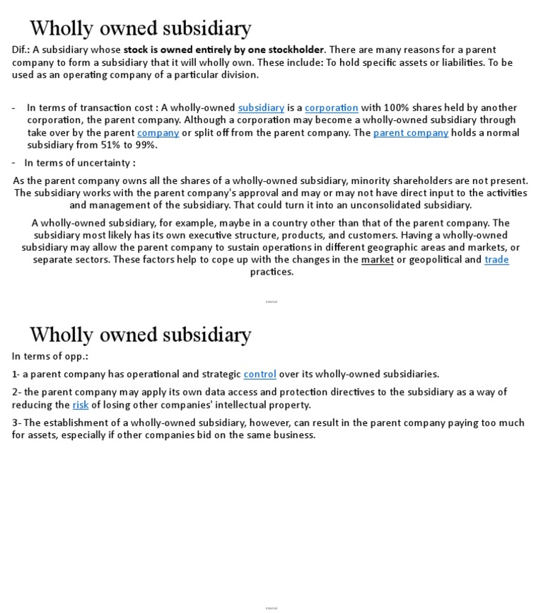 Understanding Wholly Owned Subsidiaries | PDF | Business | Finance ...