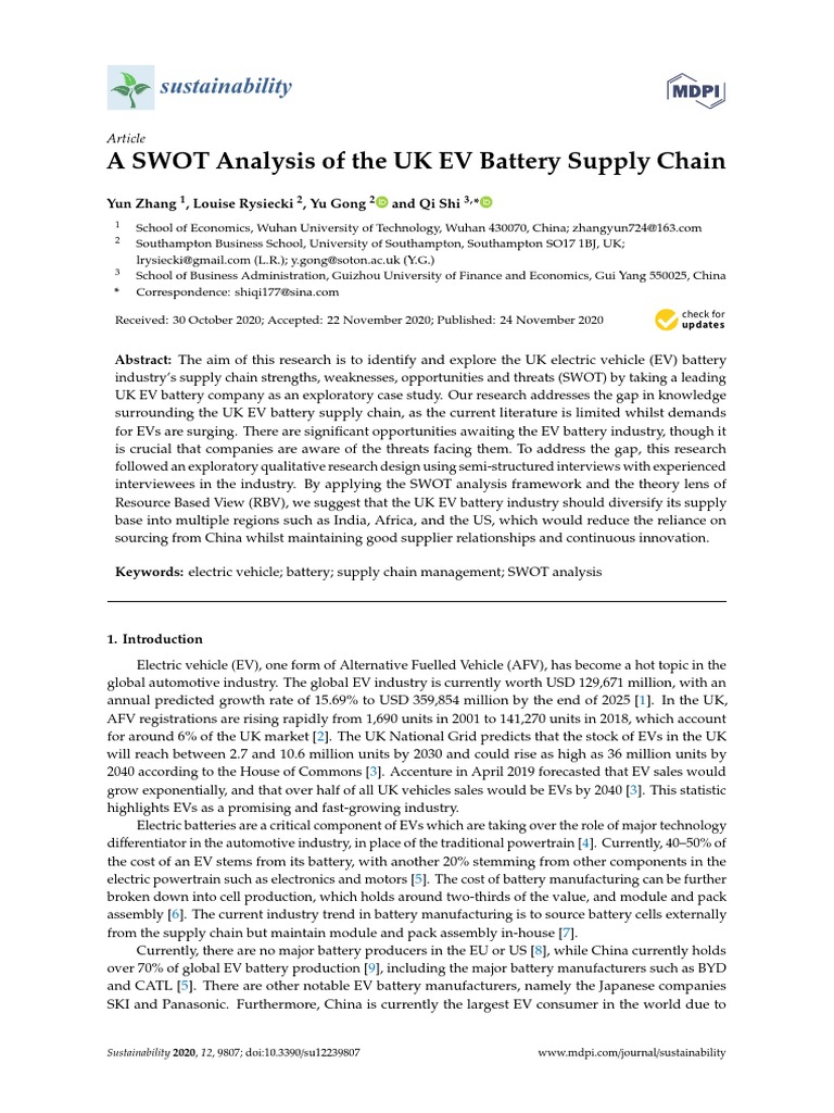 A SWOT Analysis of The UK EV Battery Supply Chain: Sustainability | PDF ...