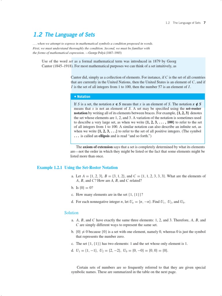 The Language of Sets: Example 1.2.1 Using The Set-Roster Notation | PDF | Set (Mathematics ...