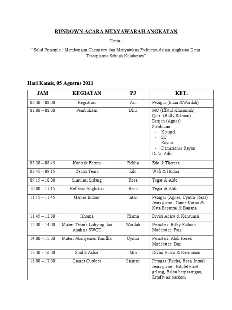 Rundown Acara Musyawarah Angkatan | PDF
