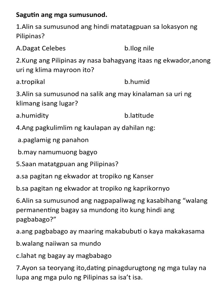 Sagutin Ang Mga Sumusunod | PDF