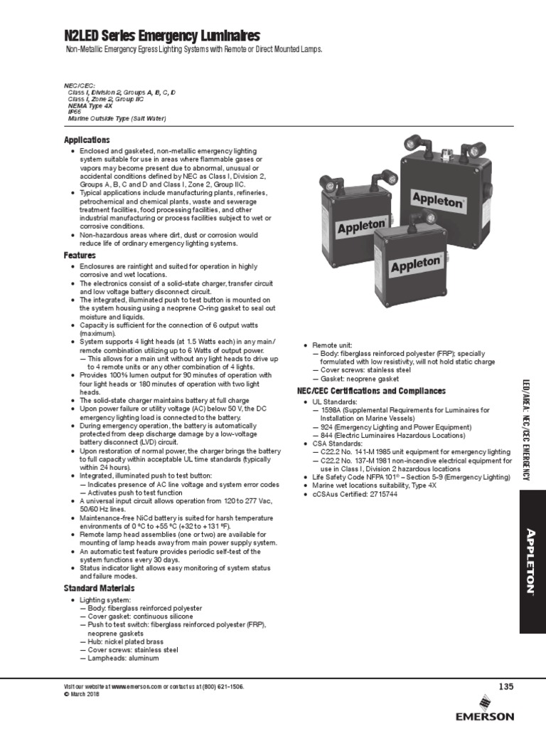 Catalog Appleton N2led Series Emergency Luminaires en Us 185148 | PDF ...