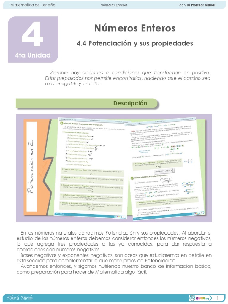 Potenciación y Sus Propiedades. | PDF | Exponenciación | Multiplicación