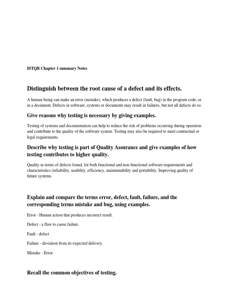 ISTQB Chapter 1 Summary | PDF | Software Testing | Software Bug