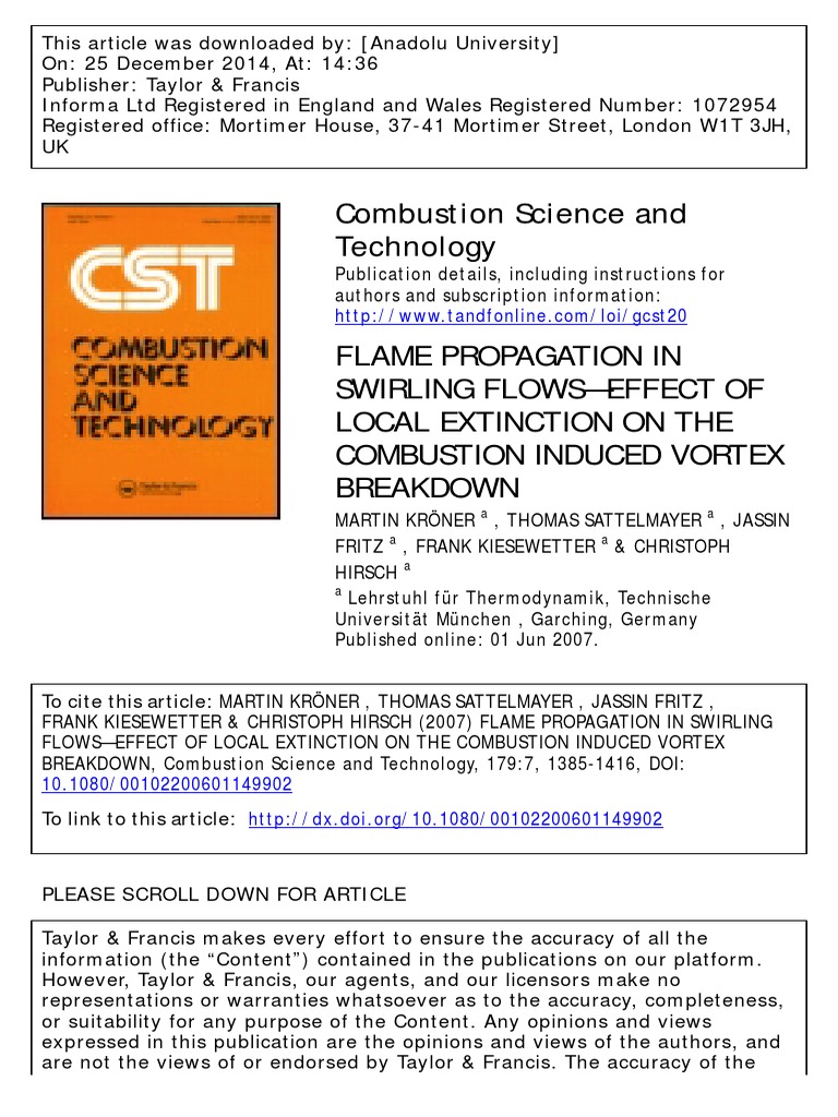 Flame Propagation in Swirilng Flws | PDF | Combustion | Fluid Dynamics