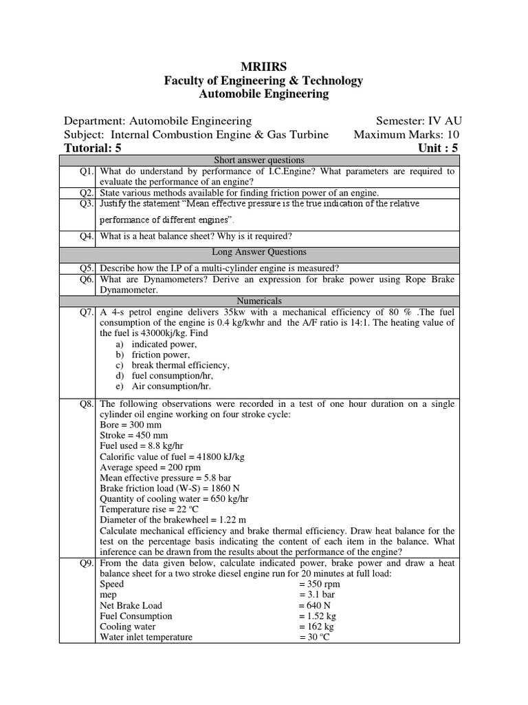 IC Engine Performance Parameters | PDF | Engines | Internal Combustion ...