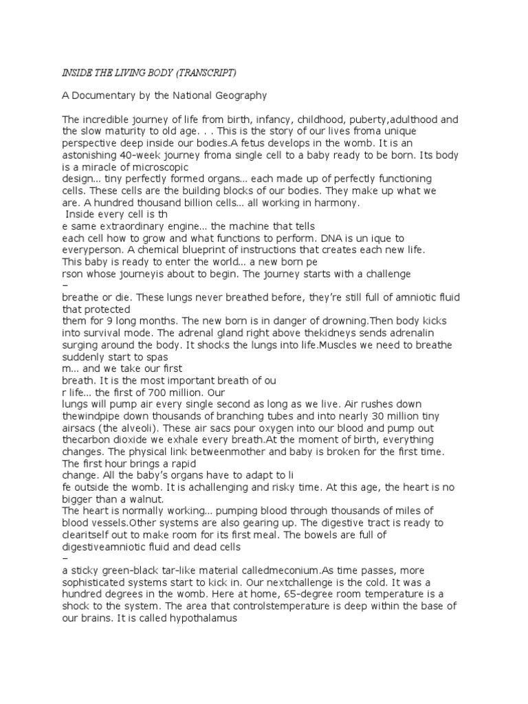 Inside The Living Body (Transcript) | PDF | Blood | Organ (Anatomy)