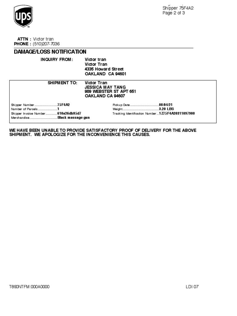 UPS Claim | PDF | Service Industries