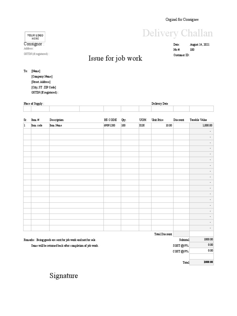 Delivery Challan Format for Job Work | PDF | Market (Economics) | Marketing