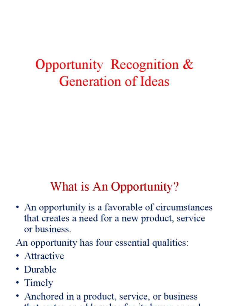 Opportunity Recognition & Generation of Ideas | PDF | Brainstorming ...
