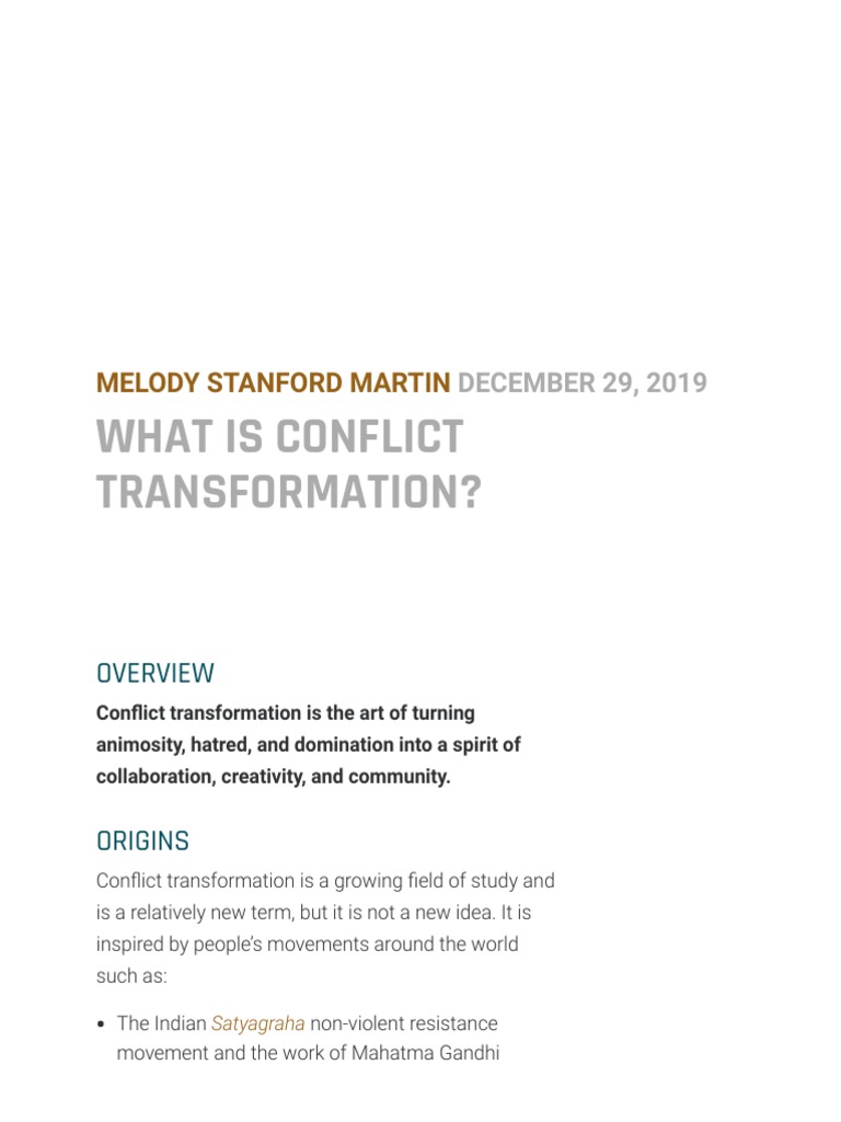 Conflict Transformation (Introduction) | PDF | Conflict Resolution ...