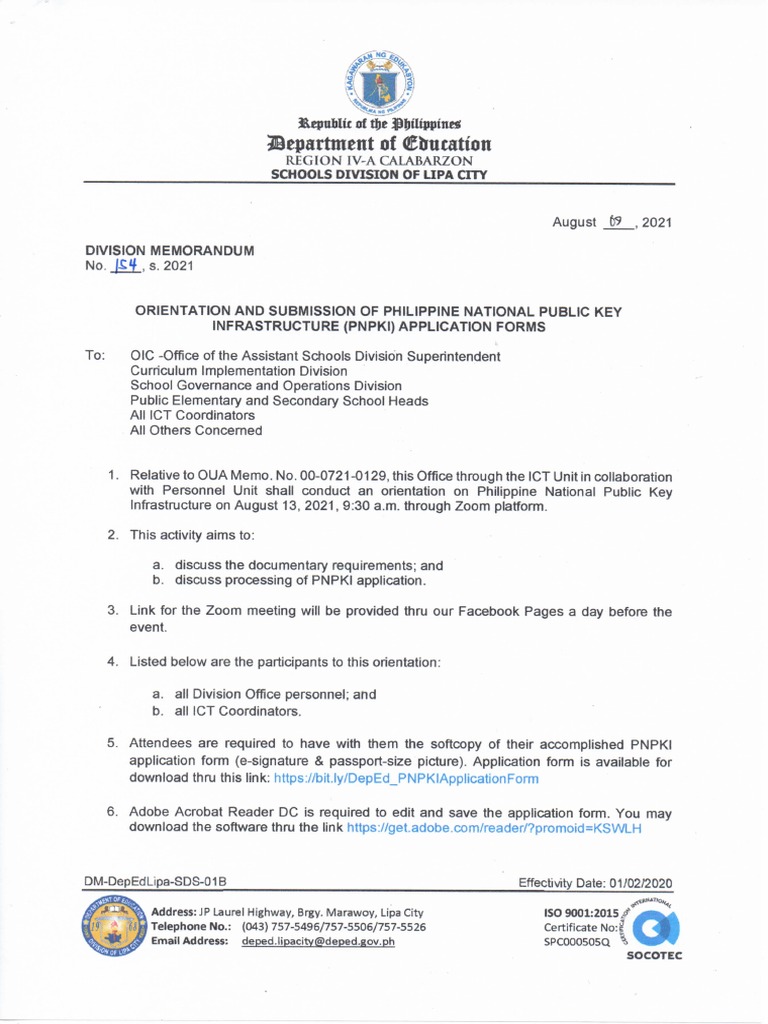 DM No 154 S 2021-PNPKI-Application-Forms | PDF