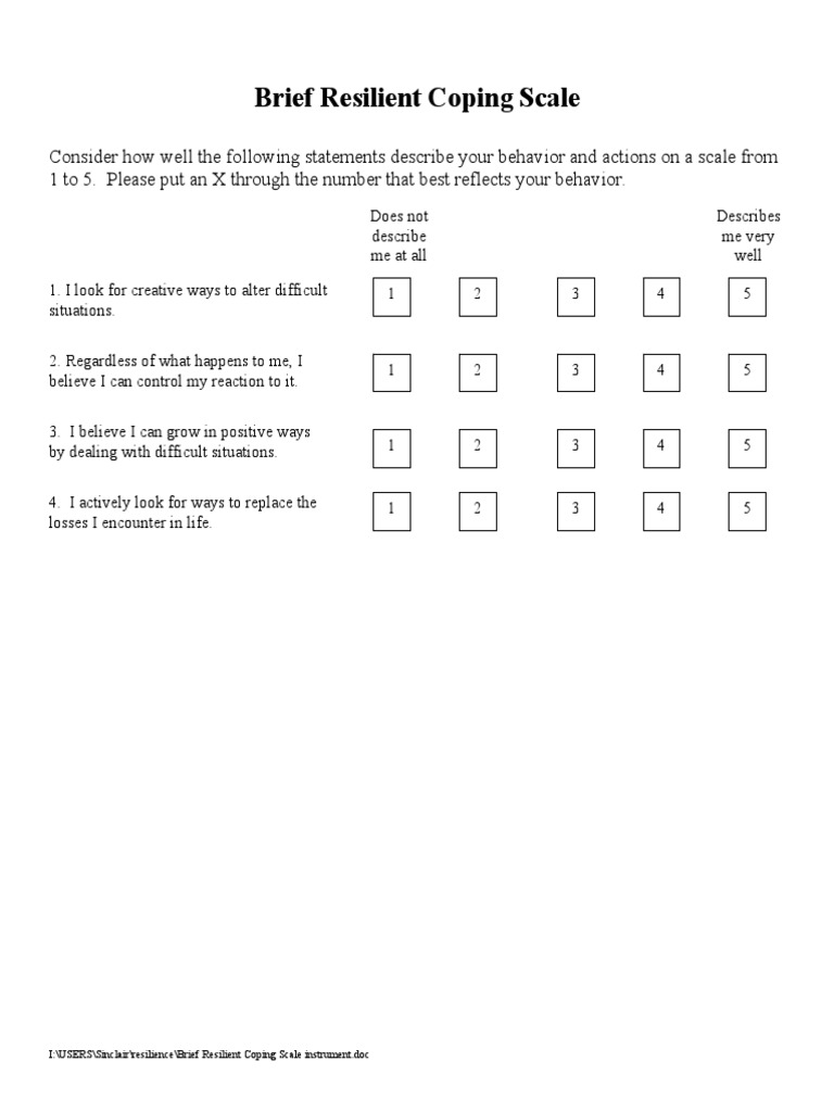 Brief Resilient Coping Scale Questionnaire | PDF | Language Arts ...