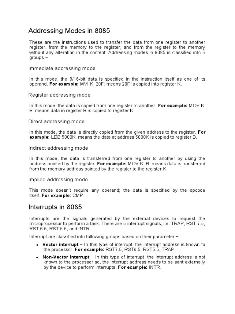 Addressing Modes and Instructions in 8085 | PDF | Central Processing ...