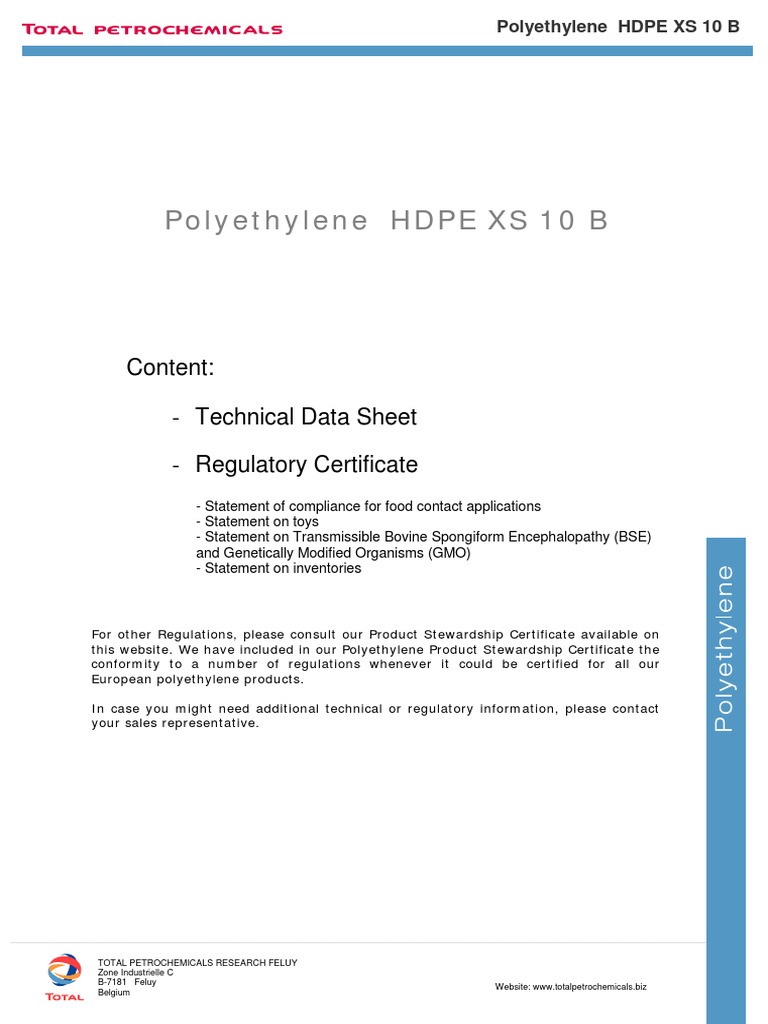 HDPE XS 10 B Technical Data Sheet | PDF | Polyethylene | Patent ...