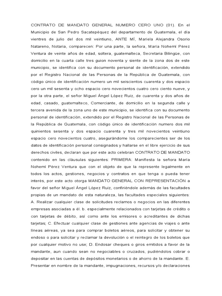 Mandato General Con Representacion | PDF | Guatemala
