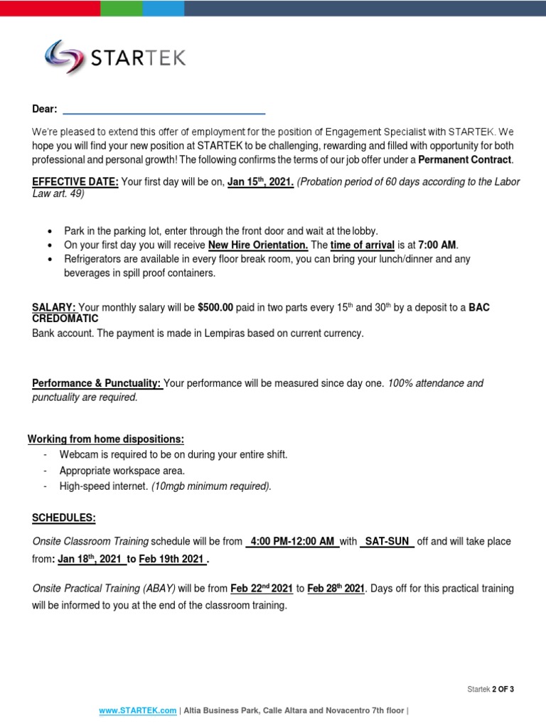 An Offer of Employment for the Position of Engagement Specialist at ...