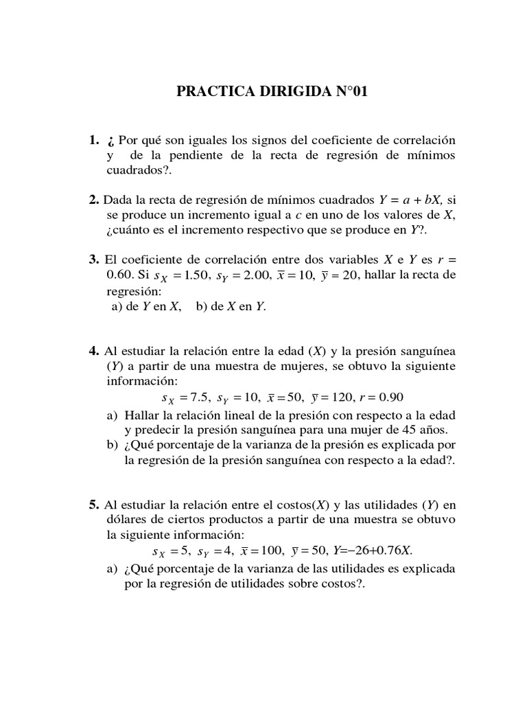 Practica Dirigida 01 | PDF | Regresión lineal | Análisis de regresión