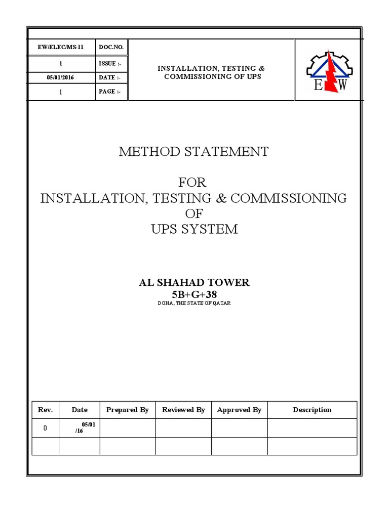 Method Statement - UPS System | PDF | Mains Electricity | Specification ...