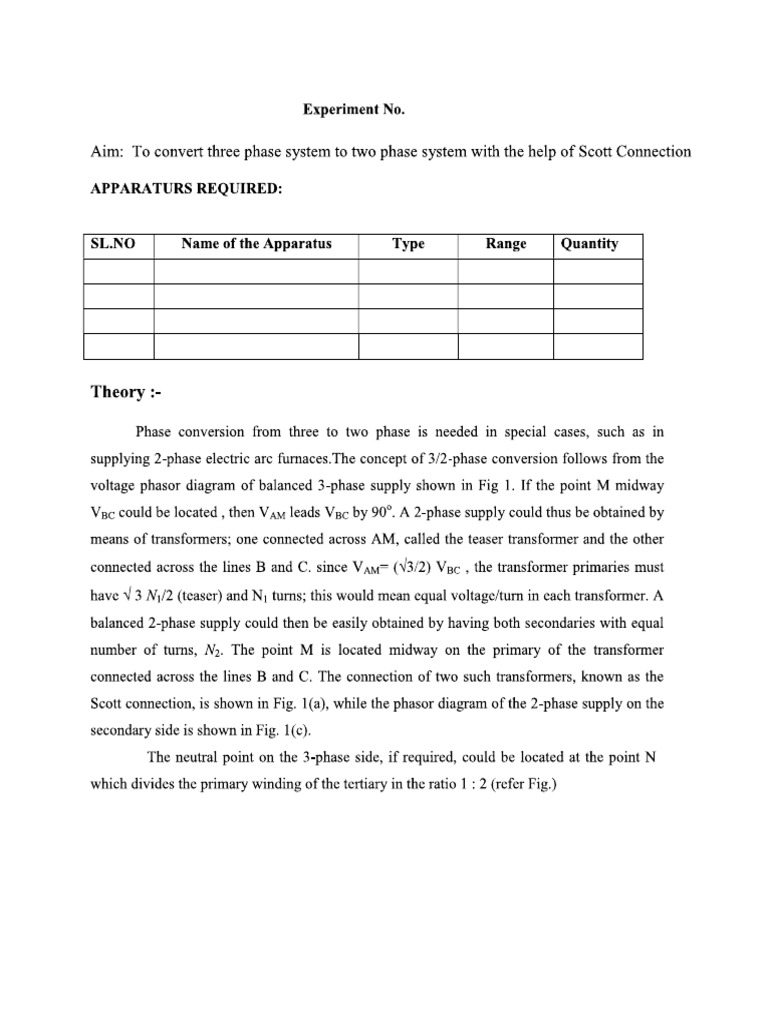 To Obtain 3 Phase 2 Phase Conversion by Scott Connection | PDF