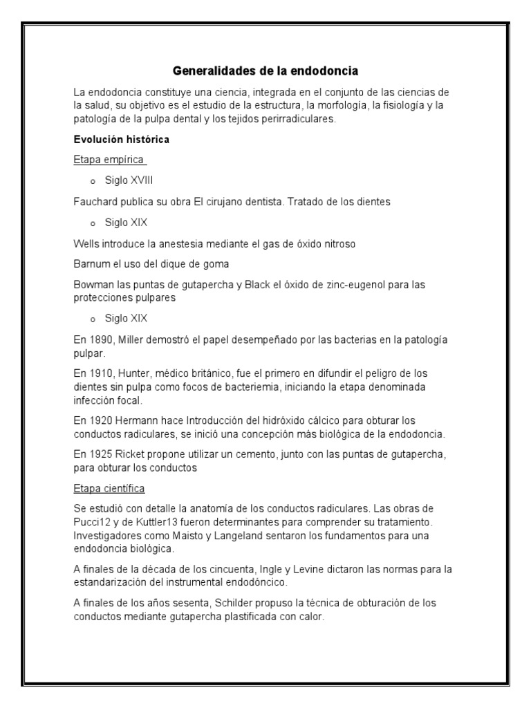 Generalidades de La Endodoncia - Nancy JanethCruz | PDF | Ortodoncia | Odontología