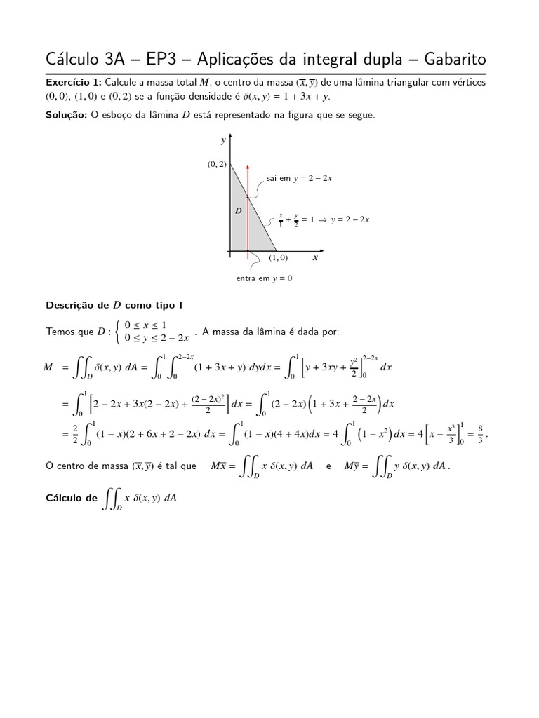 EP3 - Aplicacoes Da Integral Dupla Gabarito | PDF | Matemática ...