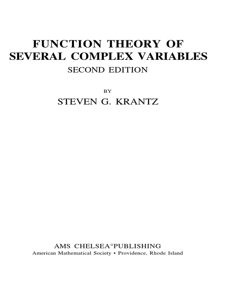 Function Theory Of Several Complex Variables Steven G Krantz Pdf Holomorphic Function