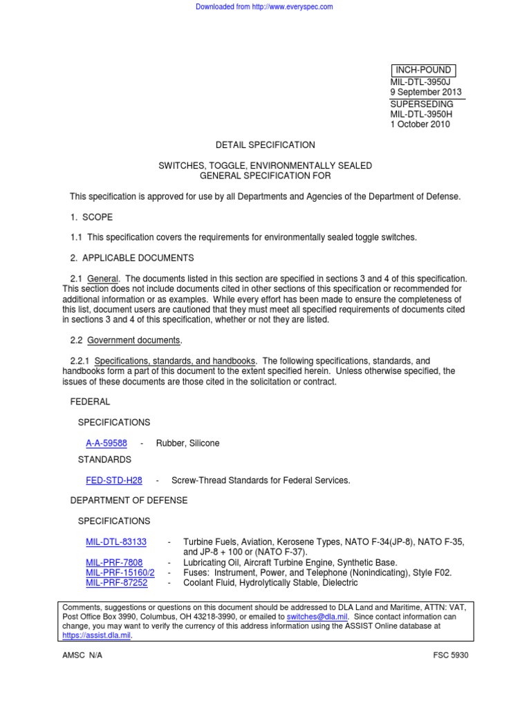 Mil DTL 3950j | PDF | Switch | Specification (Technical Standard)