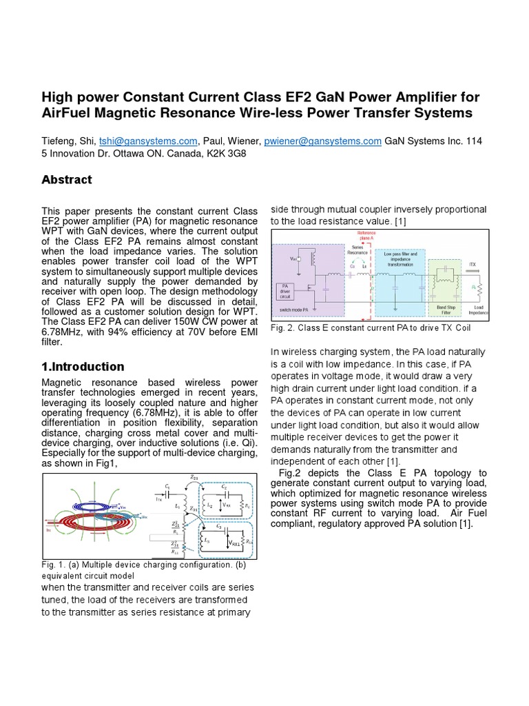High Power Constant Current Class Ef2 Gan Power Amplifier For Airfuel ...